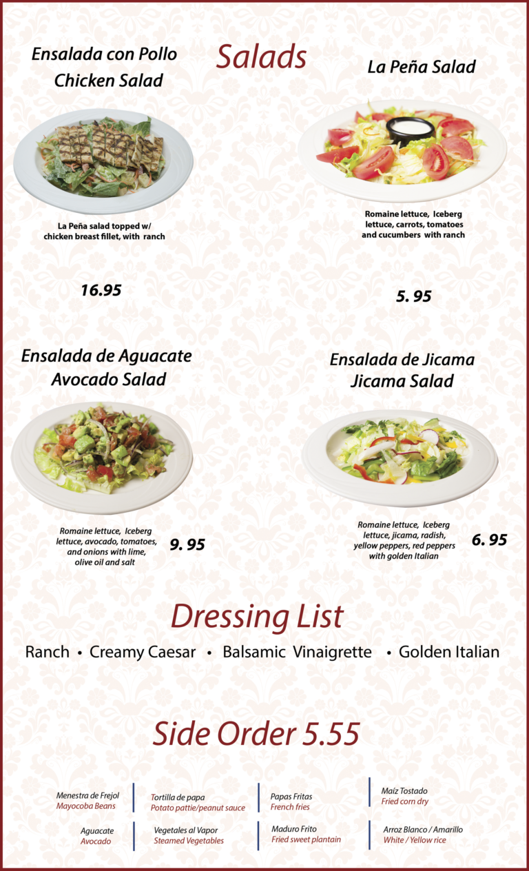 Menu – La Peña Restaurante